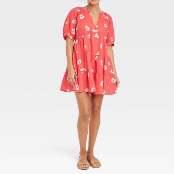 Universal Thread | Dresses | Universal Thread Womens Red Floral Puff ...